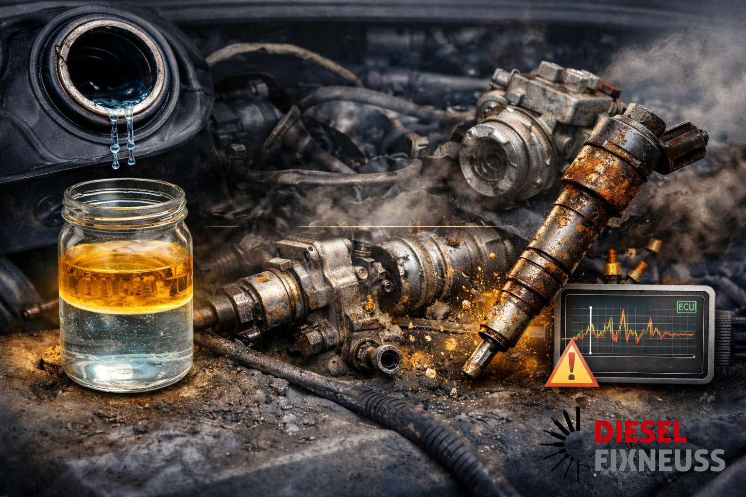 Water in Diesel Fuel: Cause of Injector Failure - DieselFixNeuss