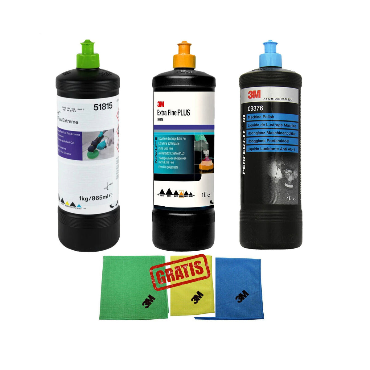 3M Polish Set of 3 Green Yellow Blue (51815 + 80349 + 09376) 3L Polish ...